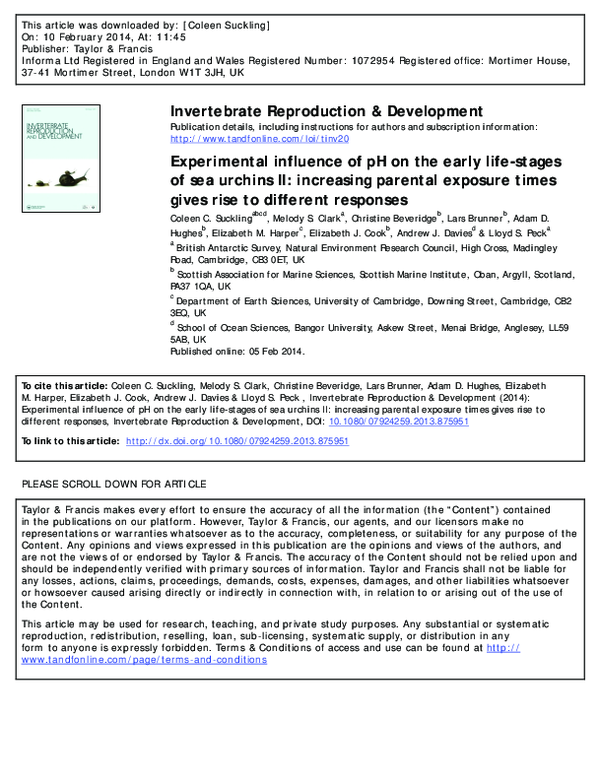 (PDF) Invertebrate Reproduction & Development Experimental influence of ...