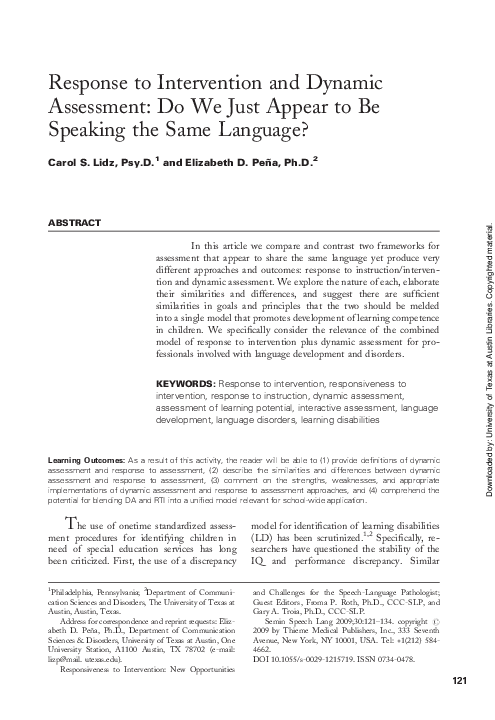 (PDF) Response to Intervention and Dynamic Assessment: Do We Just ...
