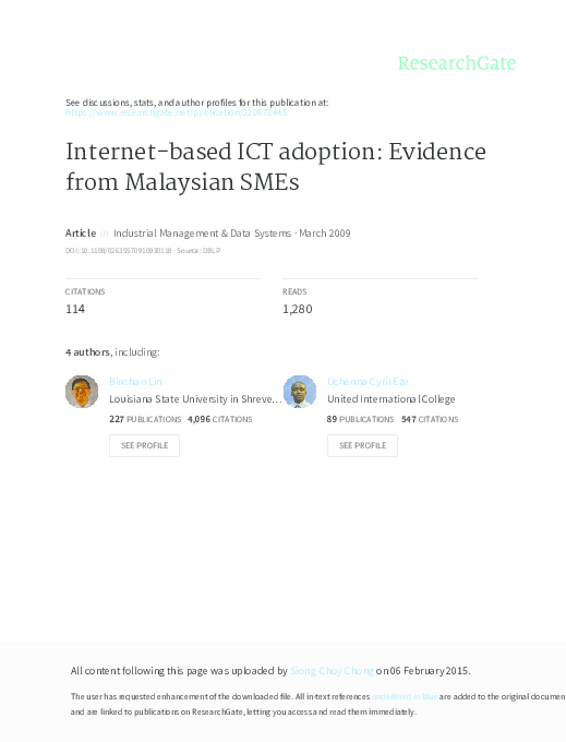 (PDF) Internet-based ICT adoption: evidence from Malaysian SMEs