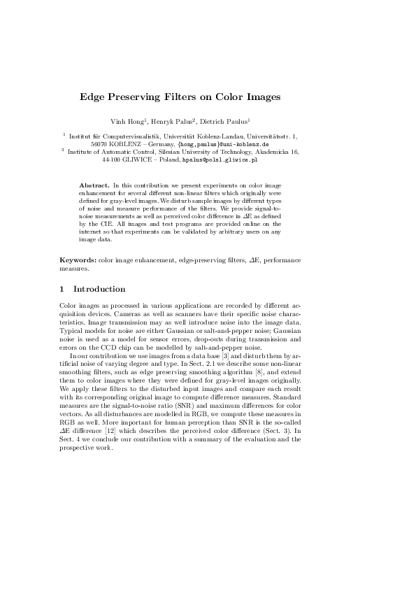 (PDF) Edge Preserving Filters on Color Images