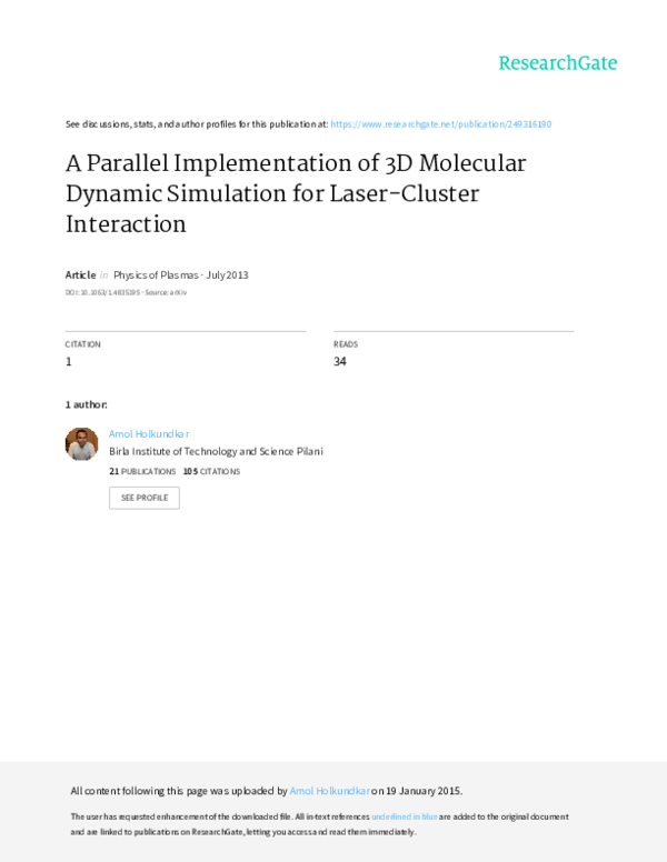 (PDF) Parallel implementation of three-dimensional molecular dynamic simulation for laser ...