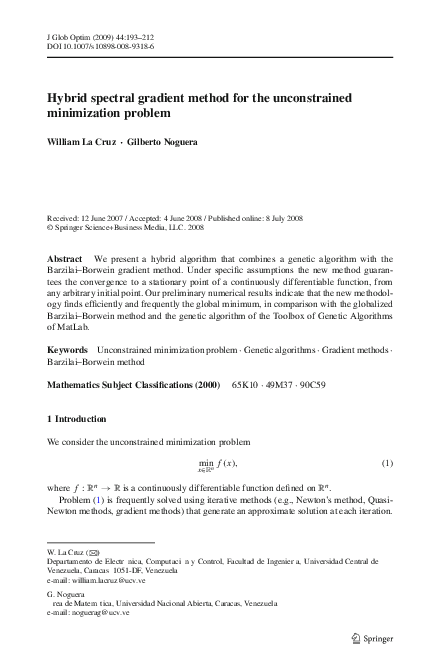 Pdf Hybrid Spectral Gradient Method For The Unconstrained Minimization Problem