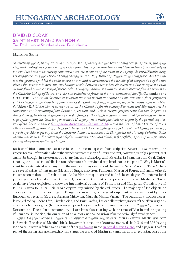 (PDF) DIVIDED CLOAK SAINT MARTIN AND PANNONIA Two Exhibitions at ...