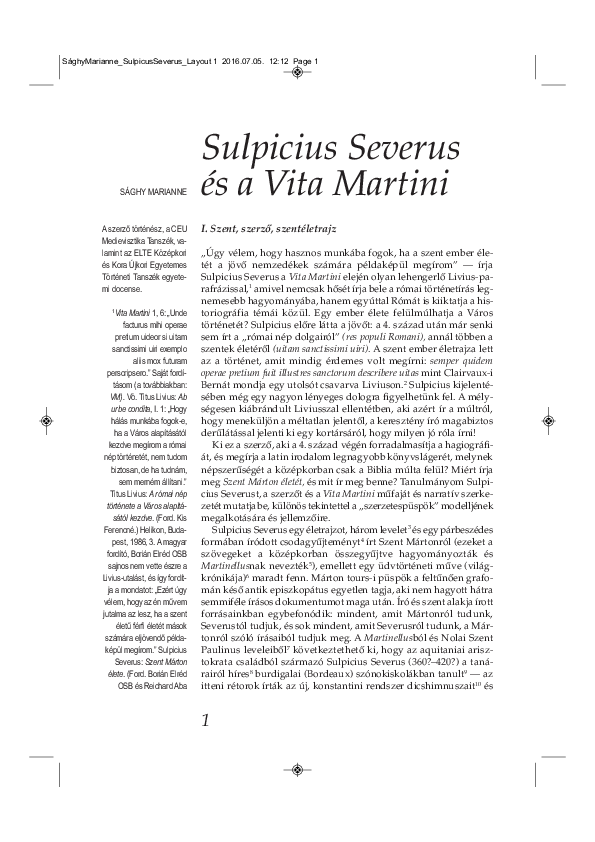 (PDF) Sulpicius Severus és a Vita Martini