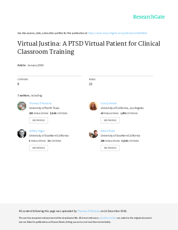 (PDF) Virtual Justina: a PTSD virtual patient for clinical classroom ...