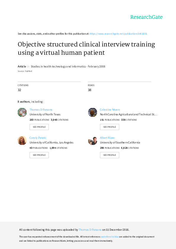 (PDF) Objective structured clinical interview training using a virtual ...