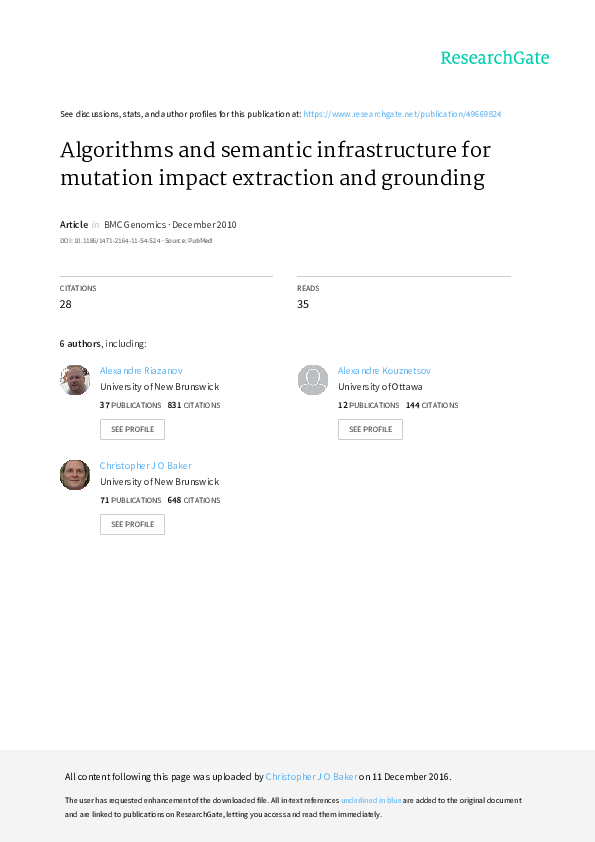 (PDF) Algorithms and semantic infrastructure for mutation impact extraction and grounding