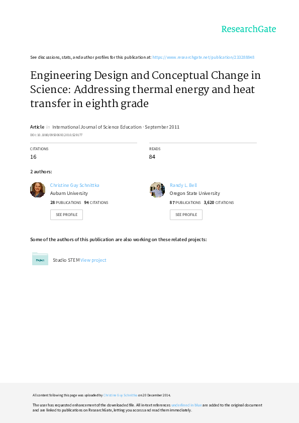 (PDF) Engineering Design and Conceptual Change in Science: Addressing ...