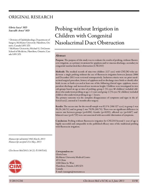 (PDF) Probing without Irrigation in Children with Congenital ...