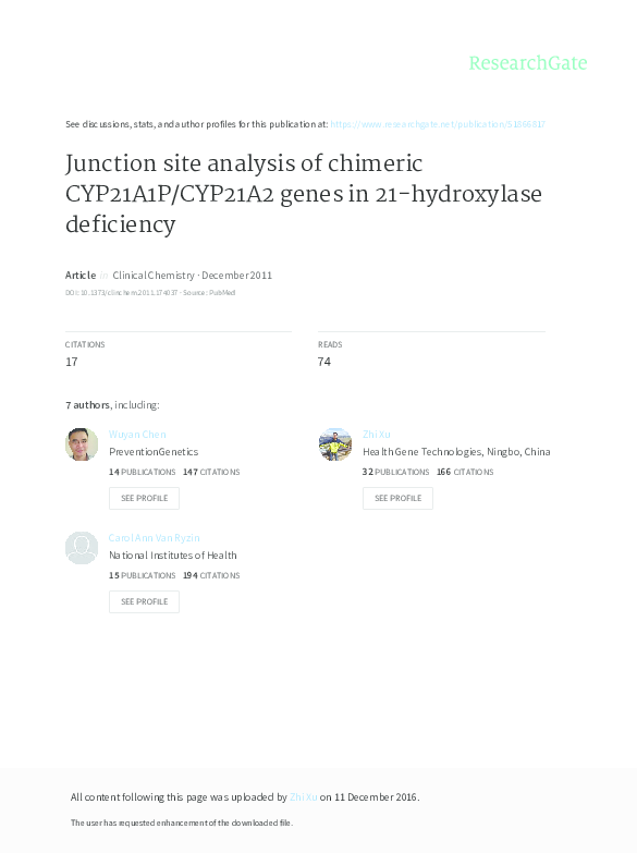 (PDF) Junction Site Analysis of Chimeric CYP21A1P/CYP21A2 Genes in 21 ...