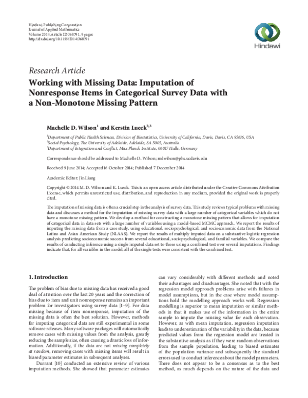 (PDF) Working with Missing Data: Imputation of Nonresponse Items in ...