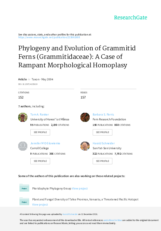 (PDF) Phylogeny and evolution of grammitid ferns (Grammitidaceae): a case of rampant ...