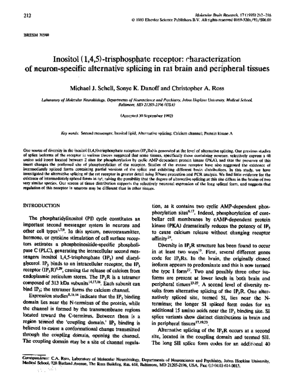 (PDF) Inositol (1,4,5)-trisphosphate receptor: characterization of neuron-specific alternative ...