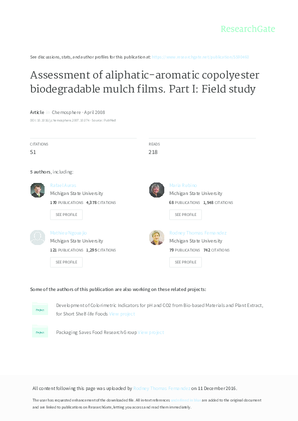 (PDF) Assessment of aliphatic–aromatic copolyester biodegradable mulch ...