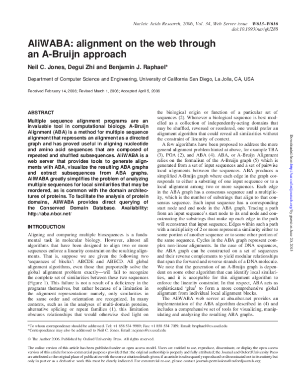 (PDF) AliWABA: alignment on the web through an A-Bruijn approach