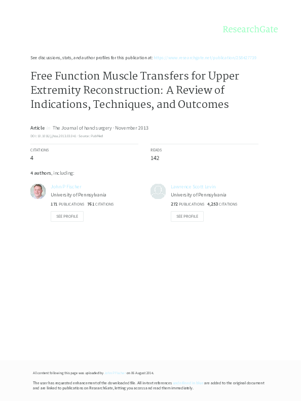 (PDF) Free Function Muscle Transfers for Upper Extremity Reconstruction ...