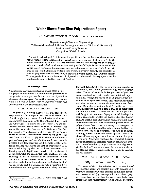 (PDF) Water blown free rise polyurethane foams