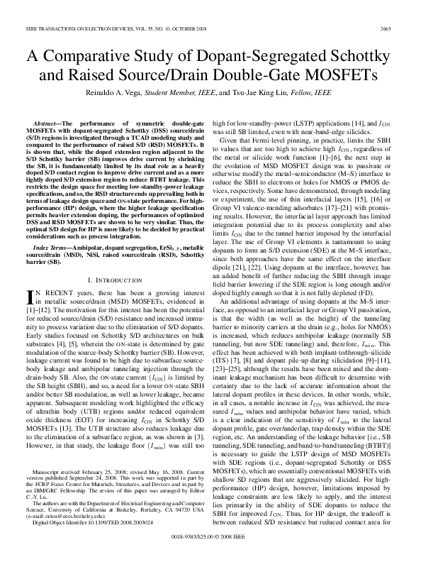 (PDF) A comparative study of dopant-segregated Schottky and raised ...