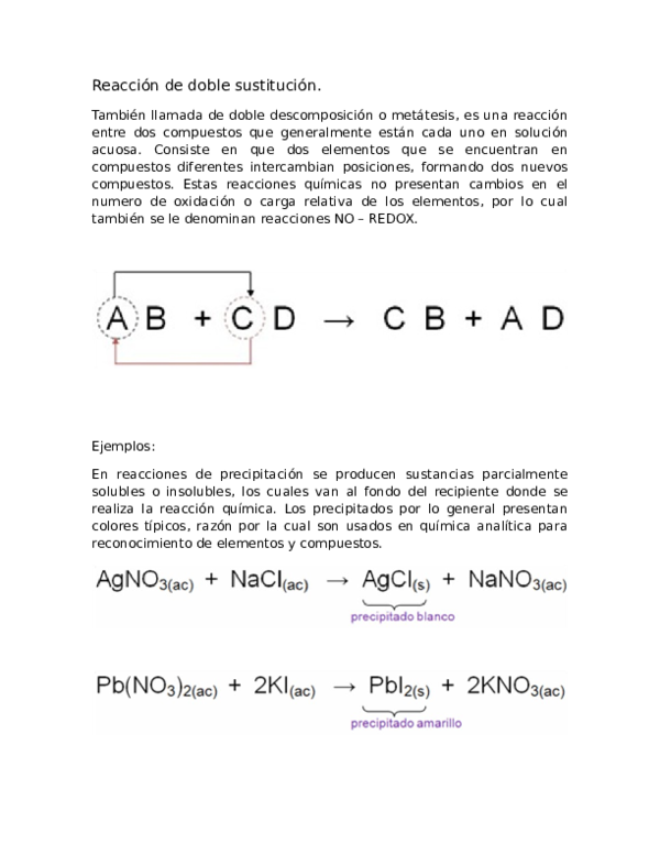 Ecuación De Reacción De Doble Reemplazo