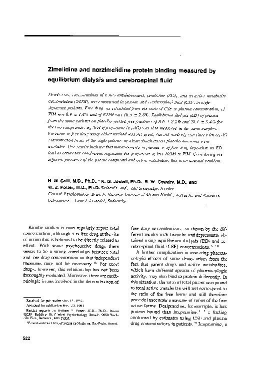 (PDF) Zimelidine and norzimelidine protein binding measured by ...