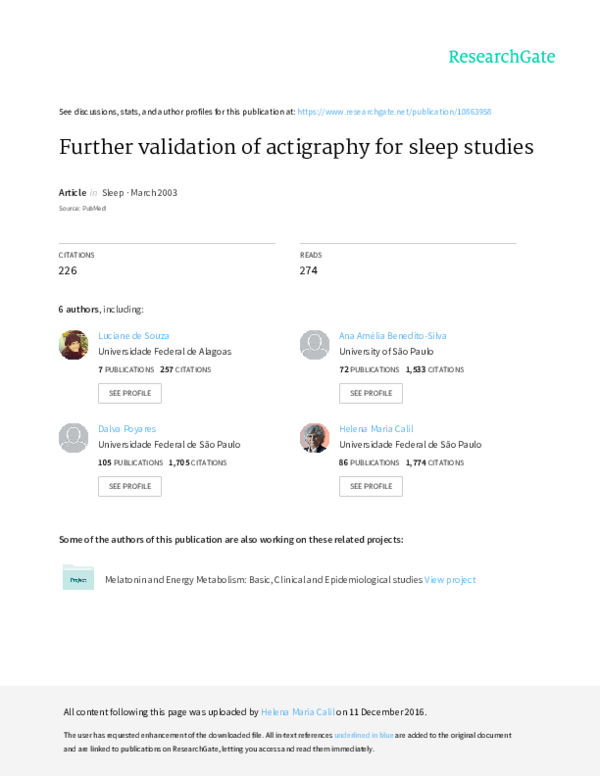 (PDF) Further validation of actigraphy for sleep studies