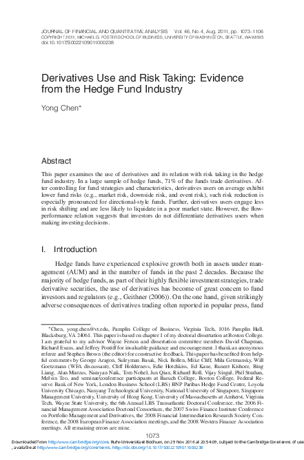 (PDF) Derivatives Use and Risk Taking: Evidence from the Hedge Fund ...