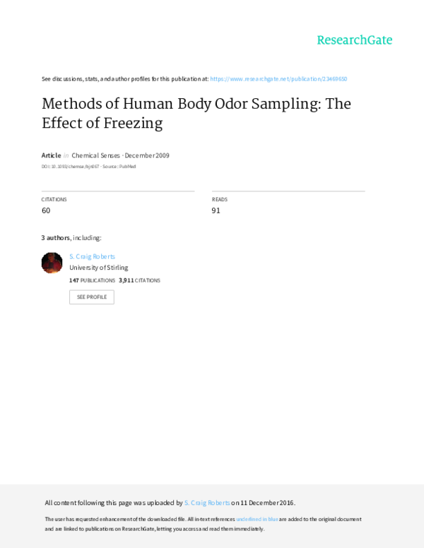 (PDF) Methods of Human Body Odor Sampling: The Effect of Freezing