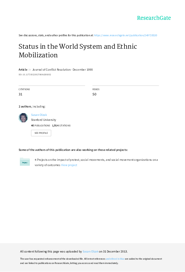 (PDF) Status in the World System and Ethnic Mobilization