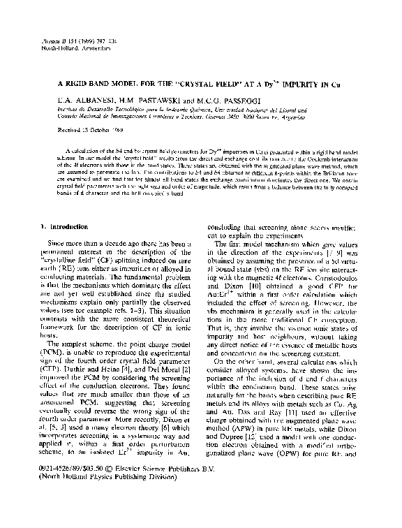 (PDF) A RIGID BAND MODEL FOR THE "CRYSTAL FIELD" AT A Dy 3+ IMPURITY IN Cu