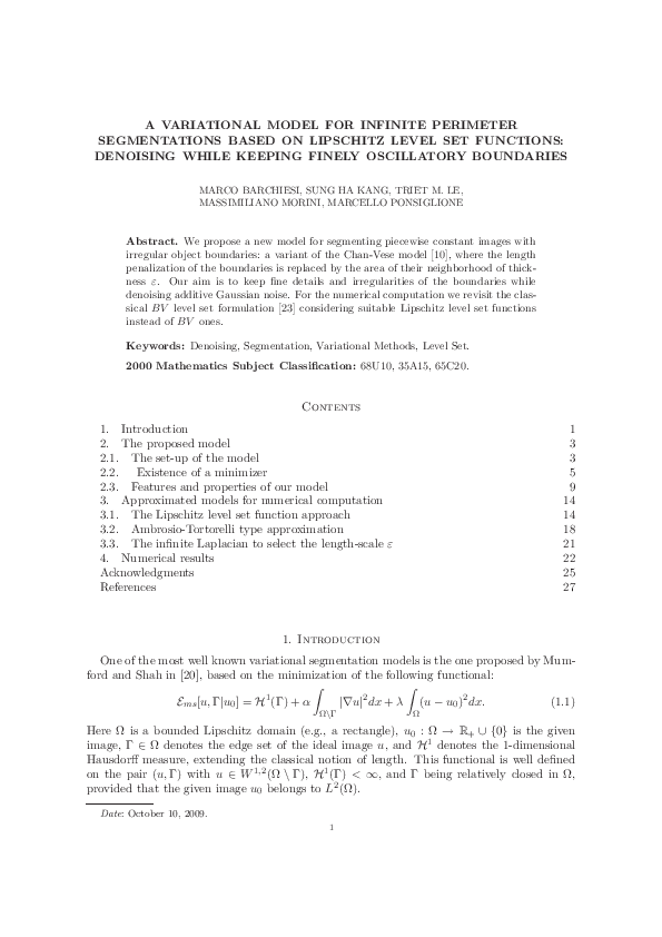 (PDF) A variational model for infinite perimeter segmentations based on Lipschitz level set ...