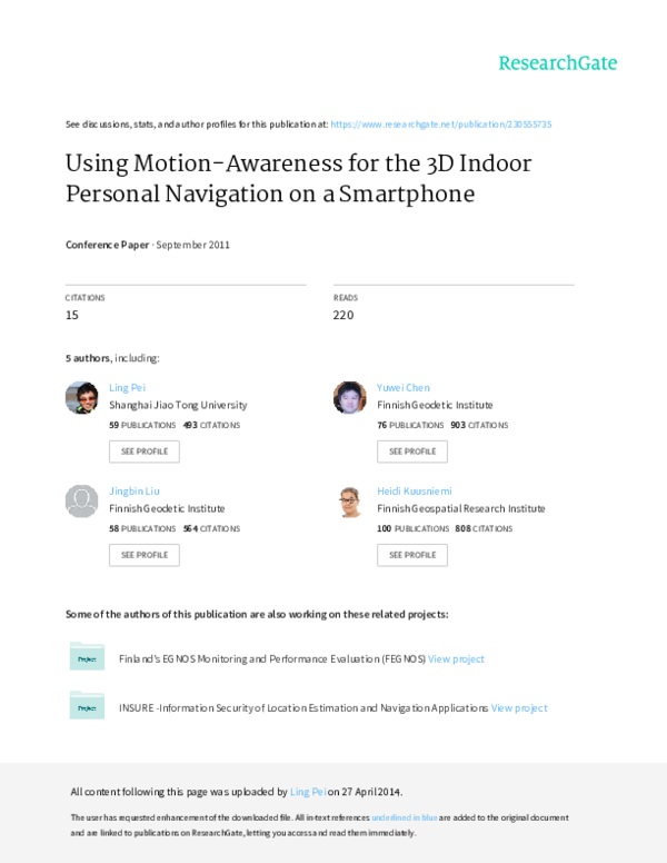 (PDF) Using Motion-Awareness for the 3d Indoor Personal Navigation on a ...