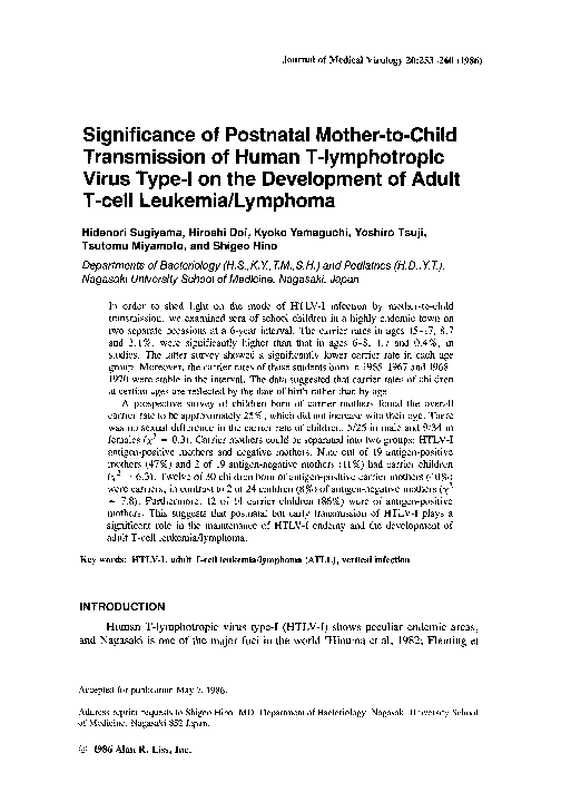 (PDF) Significance of Postnatal Mother-to-Child Transmission of Human T ...