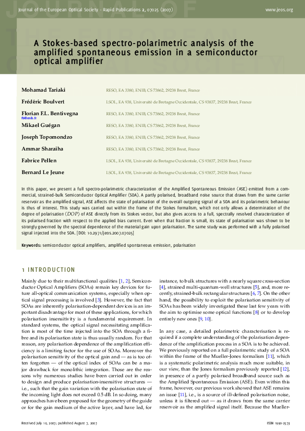 (PDF) A Stokes-based spectro-polarimetric analysis of the amplified spontaneous emission in a ...