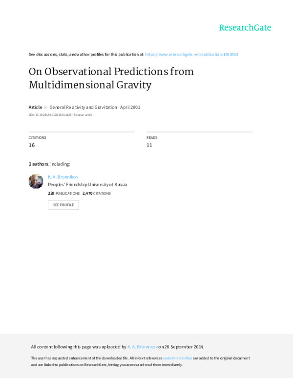 (PDF) On observational predictions from multidimensional gravity