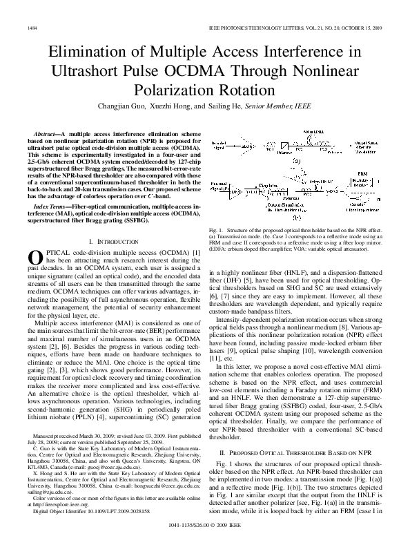 Pdf Elimination Of Multiple Access Interference In Ultrashort Pulse