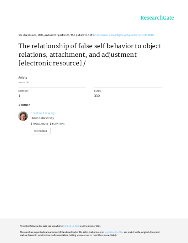 (PDF) The relationship of false self behavior to object relations ...
