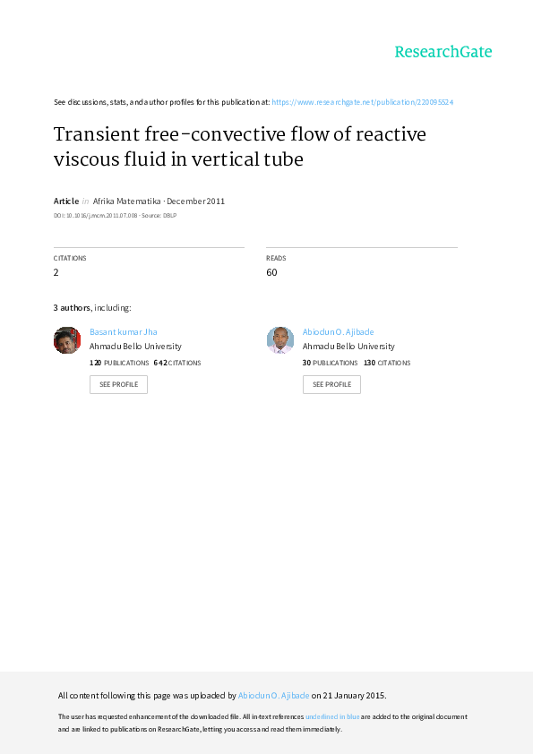(PDF) Transient free-convective flow of reactive viscous fluid in a vertical channel