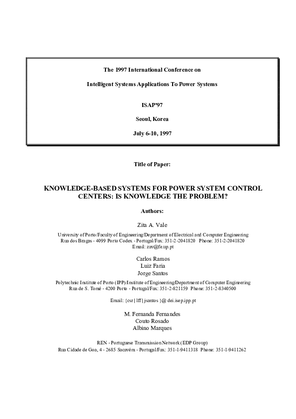 (PDF) Knowledge-Based Systems for Power System Control Centers: Is Knowledge the Problem?