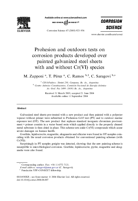 (PDF) Prohesion and outdoors tests on corrosion products developed over ...