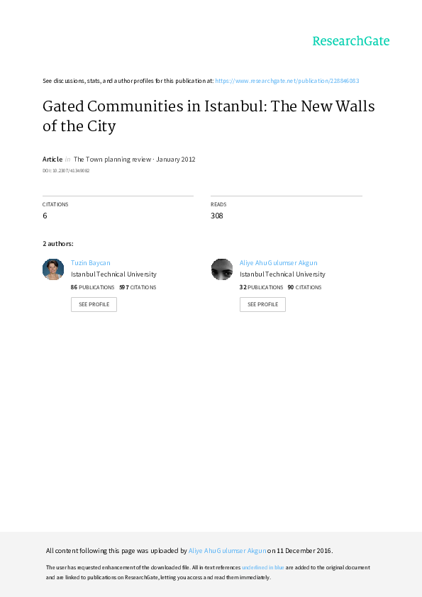 (PDF) Gated communities in Istanbul: the new walls of the city