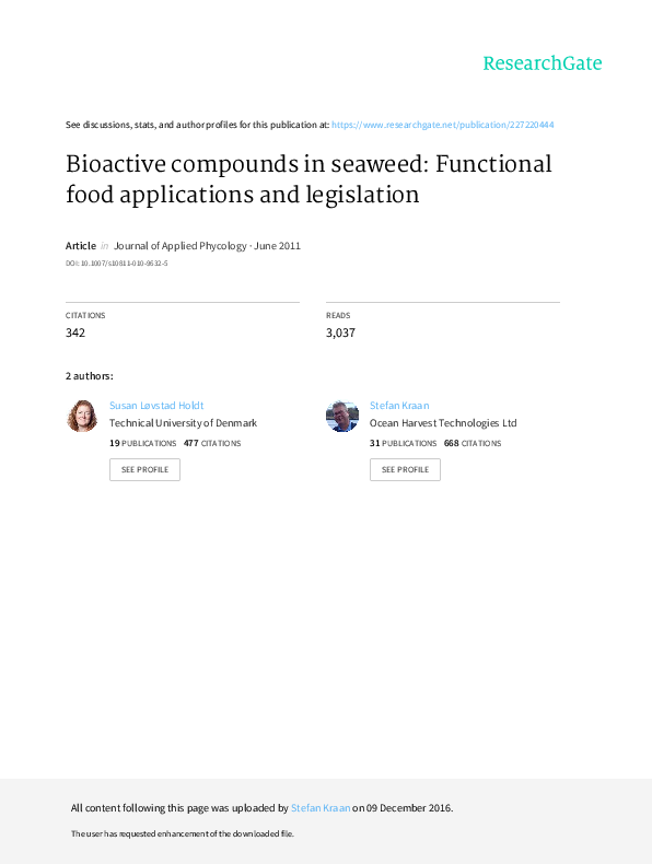 (PDF) Bioactive compounds in seaweed: functional food applications and ...