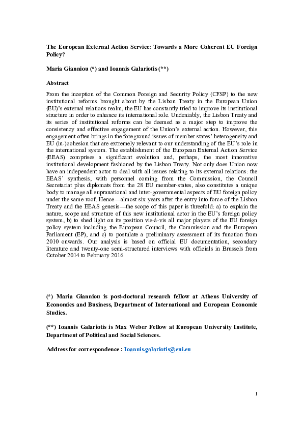 (PDF) The European External Action Service: Towards a More Coherent EU Foreign Policy