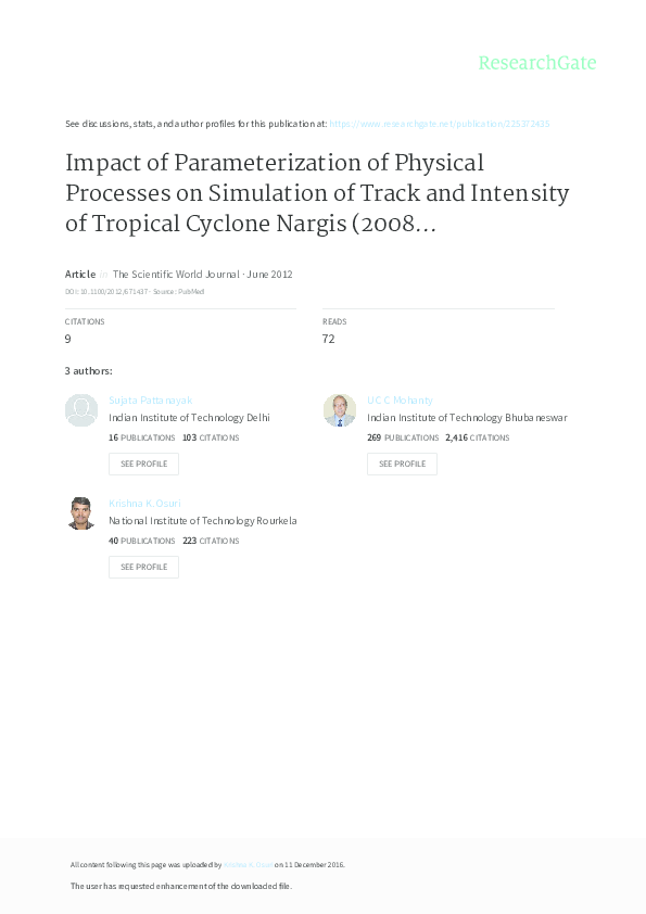 Pdf Impact Of Parameterization Of Physical Processes On Simulation Of Track And Intensity Of