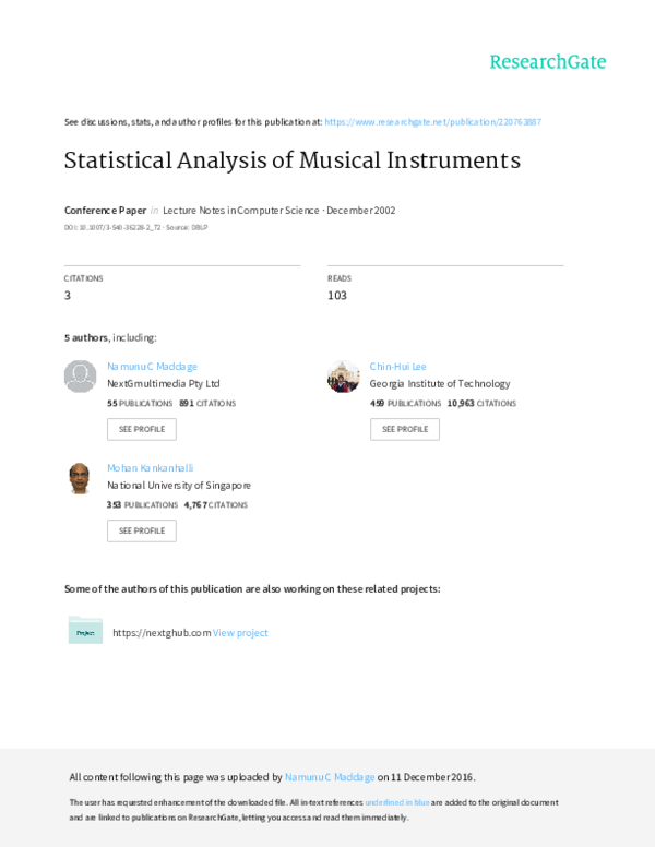 (PDF) Statistical Analysis of Musical Instruments