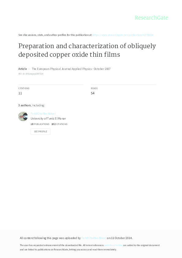 (PDF) Preparation and characterization of obliquely deposited copper ...