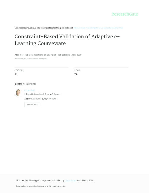 (PDF) Constraint-based validation of adaptive e-learning courseware