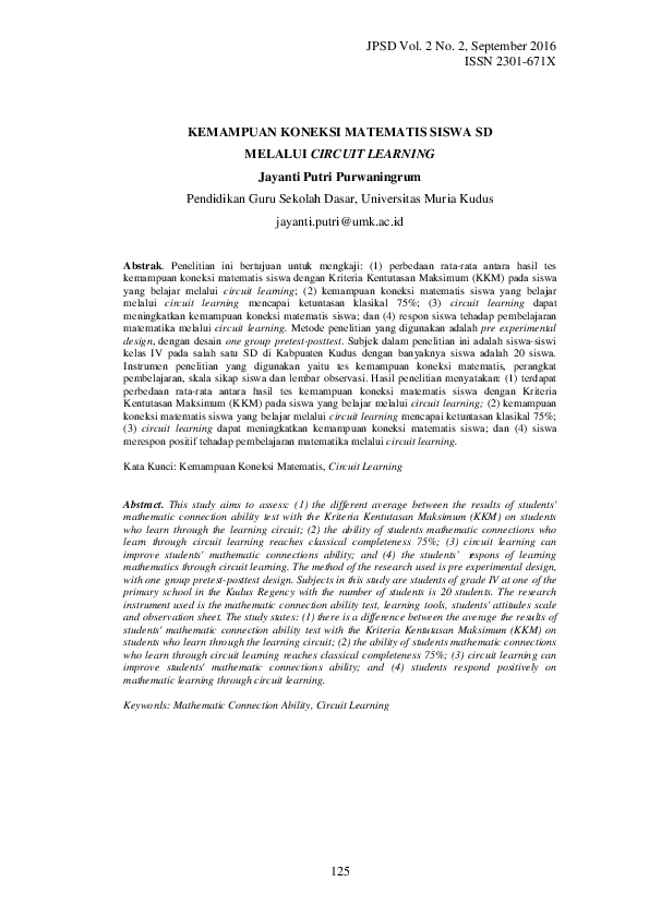 (PDF) KEMAMPUAN KONEKSI MATEMATIS SISWA SD MELALUI CIRCUIT LEARNING