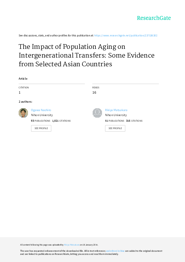 (PDF) The Impact of Population Aging on Intergenerational Transfers