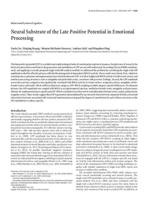 (PDF) Neural Substrate of the Late Positive Potential in Emotional ...