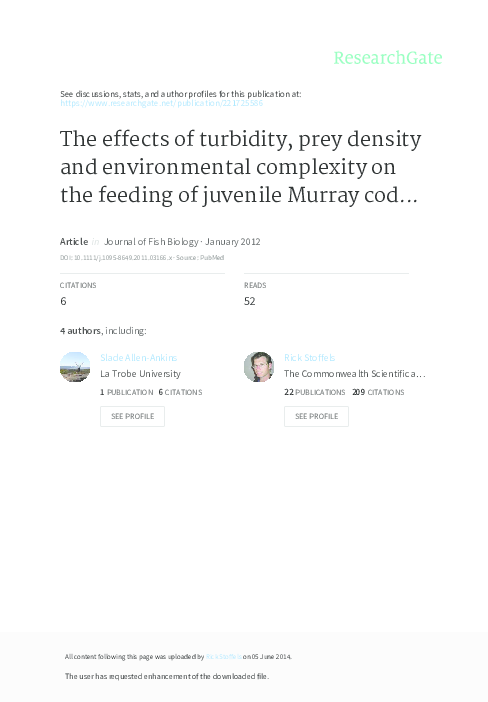 (PDF) The effects of turbidity, prey density and environmental complexity on the feeding of ...